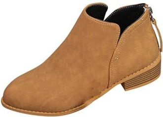 Generic Bottines Chelsea d&eacute;contract&eacute;es &agrave; talon bas pour femme - Fermeture &eacute;clair dans le dos - Style classique - Talon bloc plat - Couleur unie - Pour lext&eacute;ri