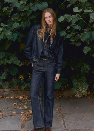 Mango Jean d&eacute;tail similicuir bleu - Femme - 32 - MANGO