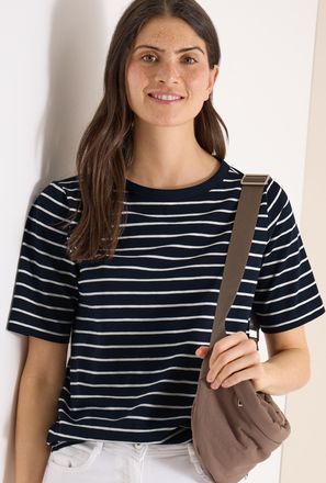 Cecil T-Shirt CECIL, Damen, Gr. XXL (46), universal blau, Web, 100% Baumwolle, gestreift, comfort fit normal, U-Boot-Ausschnitt, abgesteppt, Shirts T-Shirt,