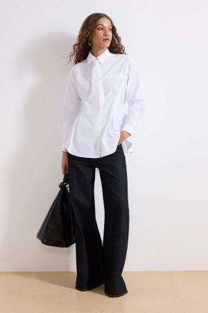 Trendyol Modest Damen Wei&szlig; Einfarbig Lang Regular Fit Modest Hemden