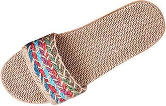 Generic Pantoufles de bain pour femme - Antid&eacute;rapantes - Pour l&eacute;t&eacute; - En lin - Pour lint&eacute;rieur - Bout ouvert - Chaussures de plage plates - Couleur unie - Conf