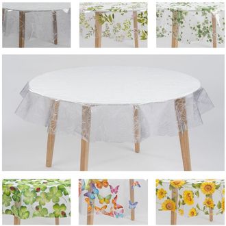 Laro Ø 140 cm Premium Line Transparente Tischdecke rund - Wasserdicht & abwischbar - Tischschutz, Muster:Ginkgo Weiß Transparent, Größe: Rund 140cm