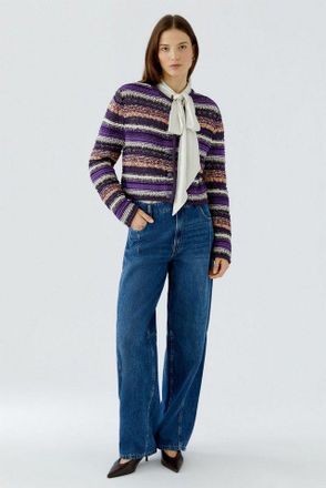 Oui Strickjacke Schmal geschnitten Rundhals