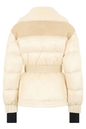 Moncler Womens Puffer Jacket Alvernia Cream Shearling Belt Polyamide