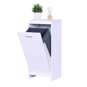 Relaxdays Wäscheschrank, ausklappbarer Wäschesack 48 l, HBT: 90 x 40 x 35 cm, feuchtigkeitsresistenter Badschrank, weiß