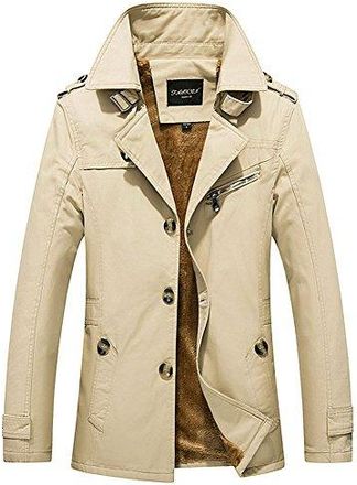 LaoZan Homme Parka Veste dhiver Longue Trench Coat à Manches Longues Faux Fourrure Doublure Manteau L Light Khaki