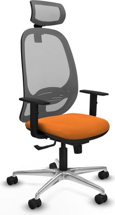 Piqueras y Crespo Schreibtischstuhl mit R&uuml;ckenlehne und 1D-Armlehnen, h&ouml;henverstellbare Lendenwirbelst&uuml;tze und h&ouml;henverstellbares Kopfteil, Grau/Orange