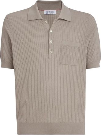 Brunello Cucinelli Homme, Tops, Beige, Taille: XL Polo en maille l&eacute;g&egrave;re textur&eacute;e &agrave; c&ocirc;tes