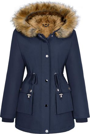 Heekpek Xnova Damen Wintermantel Parka Fleece Gef&uuml;ttert Warm mit Kapuze, Winterjacke Mantel Jacken Mittlere lang, Winddicht Wasserabweisendem Outdoorjacke Coa