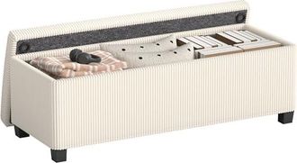 HOMCOM Sitzbank mit Stauraum Polsterbank 112 x 42 x 40 cm mit abnehmbarem Deckel, Cord-Optik, Bank Sitztruhe f&uuml;r Wohnzimmer, Schlafzimmer, Flur, Beige