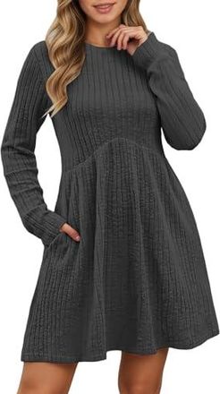 Generic Robes boh&egrave;me 2026 pour femmes, robe unie en tricot polaire irr&eacute;gulier avec jupe &eacute;vas&eacute;e, gris, XXL
