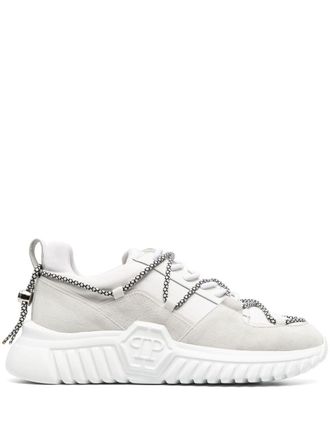 Philipp Plein Sneakers mit Wildledereins&auml;tzen - Wei&szlig;