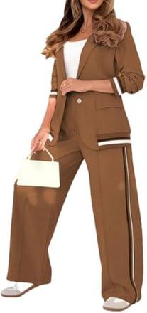 Generic Ensemble 2 pi&egrave;ces pour femme - Veste d&eacute;contract&eacute;e - Pantalon de travail &agrave; jambes larges - Ensemble daffaires 2 pi&egrave;ces pour femme, marron fonc&eacute;, XXL