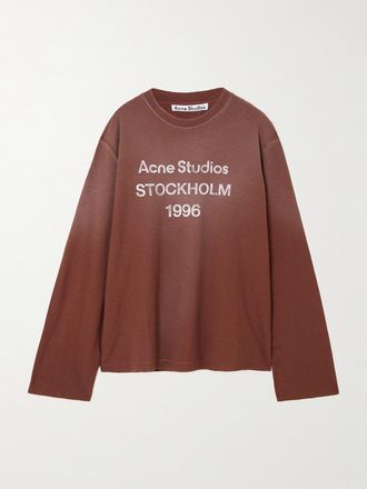 Acne Studios Oversized-oberteil Aus Jersey Aus Einer Biobaumwoll-hanfmischung Mit Print - Braun