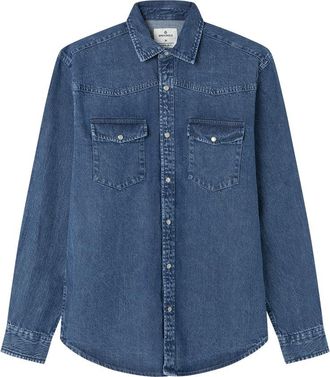 Springfield Herren Denim Overshirt with Canesu and Frontal Pockets Jeanshemd, blau, M