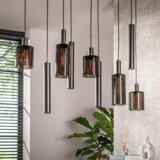 M&S Collection Suspension cylindre 9 lampes 116x150 cm en verre bronze - GRETA