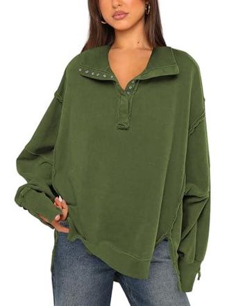 Generic Sweat-shirt surdimensionn&eacute; &agrave; manches longues pour femme, coupe d&eacute;contract&eacute;e, col en V, patchwork gris, taille L pour un usage quotidien, le travail et