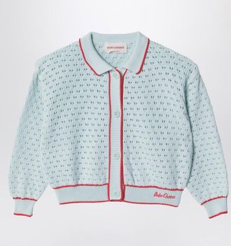 Bobo Choses Light blue openwork cardigan with logo