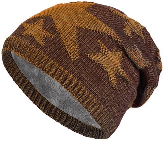 Balinco warm gef&uuml;tterte Beanie mit Teddy-Fleece F&uuml;tterung und Sternen Muster Winterm&uuml;tze Einheitsgr&ouml;&szlig;e f&uuml;r Damen & Herren M&uuml;tze (1A) (Braun)