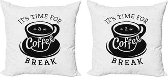 Abakuhaus Sprichwort Kissenbezug Set (2St&uuml;ck), Zeit f&uuml;r eine Kaffeepause, doppelseitiges Digitaldruckdekor mit Rei&szlig;verschluss, 40 cm, Schwarz und wei&szlig;