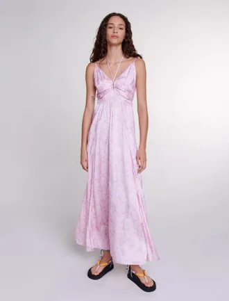 Maje Robe Longue Imprim&eacute;e Ajour&eacute;e - Rose - Taille 40 - Maje