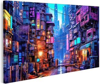 Islandburner Bild auf Leinwand Anime-Cyberpunk-Stadt-Digitalgem&auml;lde bei Nacht erzeugt charmantes Konzept Bilder Wandbilder Poster