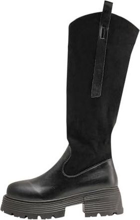 Generic Bottes montantes au genou pour femme - Talon bloc &eacute;pais - Extensible - Bout rond - Couleur unie - Fermeture &eacute;clair lat&eacute;rale - Confortables - Automne e