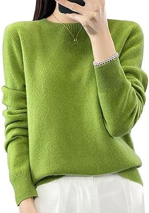 ORANDESIGNE Pull en Laine Femme Mode Chaud Col Rond Chandail Couleur Unie Manches Longues Sweater Pullover Pull Décontracté Tricoté Hauts Doux Chandail Blouse Top