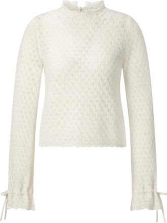 Rich & Royal Rich & Royal - Pull col montant fantaisie en maille ajour&eacute;e - Femme - Pulls - Blanc - Taille: 44 FR