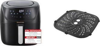 Russell Hobbs Heißluftfritteuse Set: XXL 8l [kompaktes Gehäuse | 7 Kochfunktionen|10 Programme] AirFryer 27170-56 + Ersatzteil Grillplatte inkl. Gummifüße für Heißl
