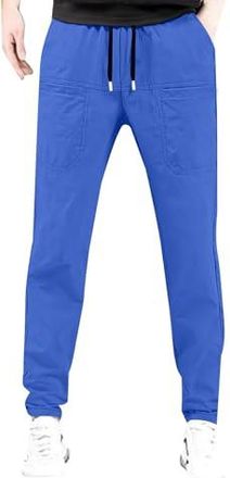 Generic Pantalon respirant &agrave; coupe droite pour homme pour le travail et les v&ecirc;tements d&eacute;contract&eacute;s, taille &eacute;lastique, l&eacute;ger et confortable, bleu, 4XL