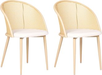 Beliani Esszimmerstuhl 2er Set Metall Hellbeige/Holzoptik Wiener-Geflecht Cornell
