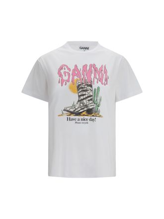 Ganni Graphic Western Cowboy Boots Print T-Shirt - White