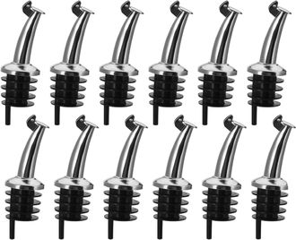 Westmark 12 Spirituosen-/&Ouml;l-Ausgie&szlig;er f&uuml;r Flaschen, mit Kl&auml;ppchen, mit Luftr&ouml;hrchen, Metall/Messing, nickelfrei, Kunststoffkorken, Classic Gastro, Silber/Schwa