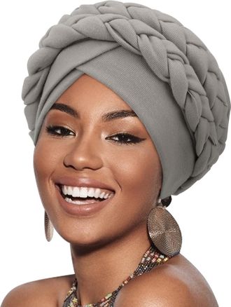 Dreshow Afrikanischer Damen Turban Doppelt Geflecht Kopfbedeckung Kopft&uuml;cher Chemo Kappe Vorgebunden Beanie M&uuml;tze Kopfwickel Schlafm&uuml;tze