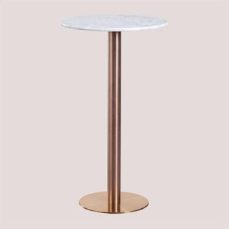 Sklum Runder hoher Bartisch aus Marmor (&Oslash;60 cm) Cosmopolitan Ros&eacute;gold Wei&szlig;er Marmor