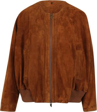 Salvatore Santoro Femme, Vestes, Brun, Taille: 46 FR Blouson aviateur zipp&eacute; en cuir su&eacute;d&eacute;