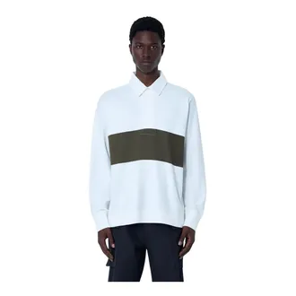 Margaret Howell Homme, Tops, Blanc, Taille: M Polo Manches Longues &agrave; Empi&egrave;cements