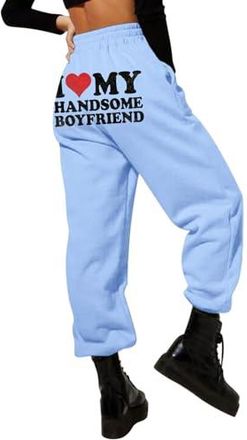 Generic Pantalon de jogging tendance pour femme, pantalon de surv&ecirc;tement avec poches, taille haute, coupe athl&eacute;tique, pour la Saint-Valentin, 2026, bleu, XXL