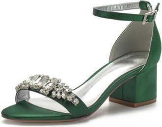 Generic Sandale À Talons Femme Satin Chaussures De Mariage Mariée Bout Ouvert Bas Sandales Satinée Chunky Heels 5.5Cm,Dark Green,39 EU