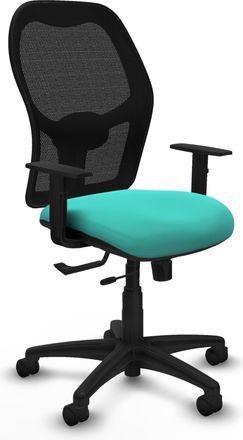 Piqueras y Crespo Neigbarer Schreibtischstuhl mit 1D-Armen, h&ouml;henverstellbare Lendenwirbelst&uuml;tze, ausgestattet mit Syncro/Traslack und Schneideschaum, Schwarz/T&uuml;rkis
