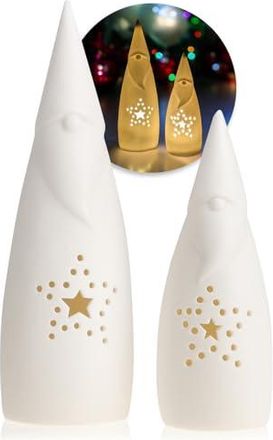 Com-Four 2X LED P&egrave;re No&euml;l avec minuterie - d&eacute;coration en c&eacute;ramique pour No&euml;l - Support d&eacute;coratif Haut de Gamme avec &eacute;clairage LED (2 pi&egrave;ces - P&egrave;re No&euml;l)