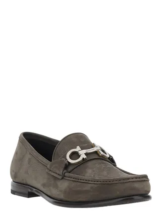 Ferragamo Mens Loafers Avril Grey Leather Calf