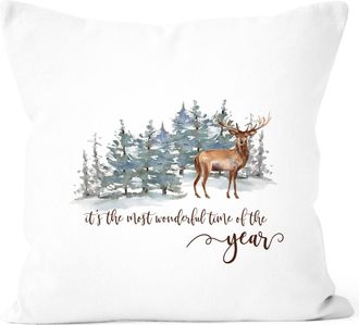 Autiga Kissenbezug Weihnachten Its The Most Wonderful time of The Year Hirsch Weihnachtsmotiv wei&szlig; 40cm x 40cm