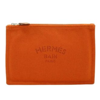 Herm&egrave;s Pre-owned New Yachting PM Canvas Leder Pochette - - Pre-owned - Damen - Orange - ONE SIZE