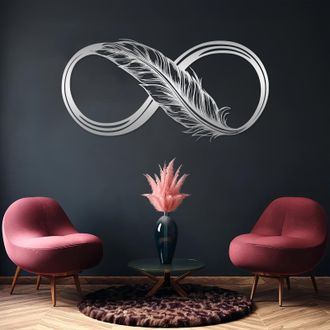 Generic Metall-Wanddeko Feder Infinity, Federdeko, Silhouette-H&auml;ngedekoration f&uuml;r K&uuml;che, Schlafzimmer (Silber, 48x24|121x61 cm)