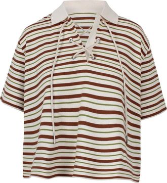 Moncler Femme, Tops, Beige, Taille: 38 FR Polo en coton ray&eacute;