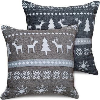 Matches 21 Kissenbezug 45x45 cm Elche & Muster beige & grau - 2er Mix Set Kissenh&uuml;llen als Weihnachtsdeko