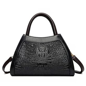 Generic Sac &agrave; main crocodile pour femme, sac &agrave; main tendance avec poign&eacute;e sur le dessus, sac &agrave; bandouli&egrave;re moyen pour femme, Noir, Medium