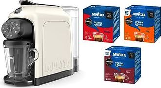 LavAzza A Modo Mio Kaffeemaschine Deséa White Cream mit 88 Kapseln Crema und Geschmack sortiert, Espresso 1500 W, 220-240 V, 50/60 Hz, Kapazität max. 10 Kapse